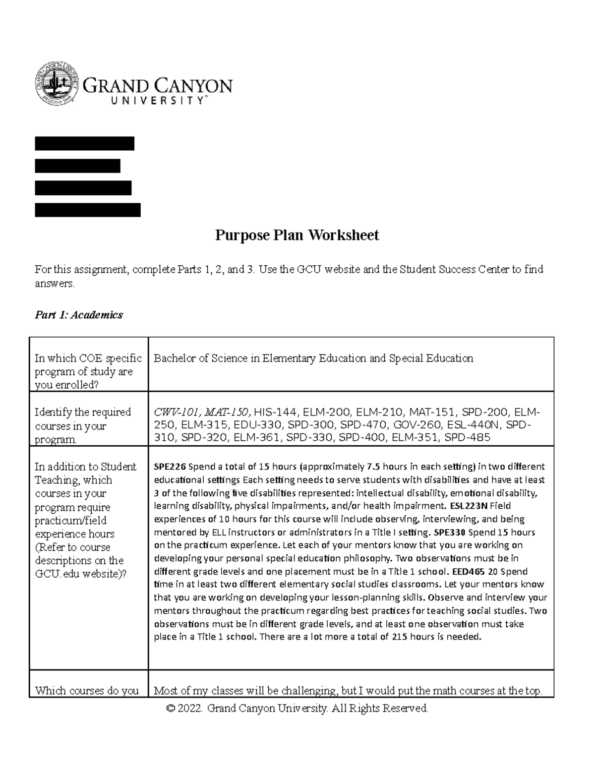 Purpose Plan Worksheet 1 - Name: Jared Wansart Course: UNV- Date: April 21, 2023 Instructor: Dr ...