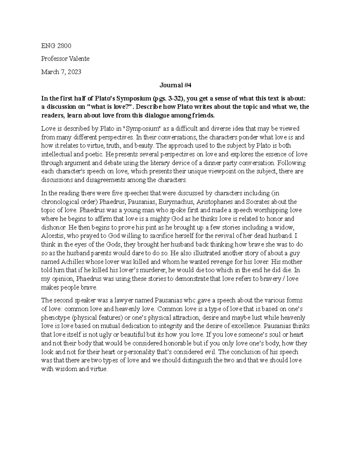 Journal #4 - Teacher: Professor Valente - ENG 2800 Professor Valente ...