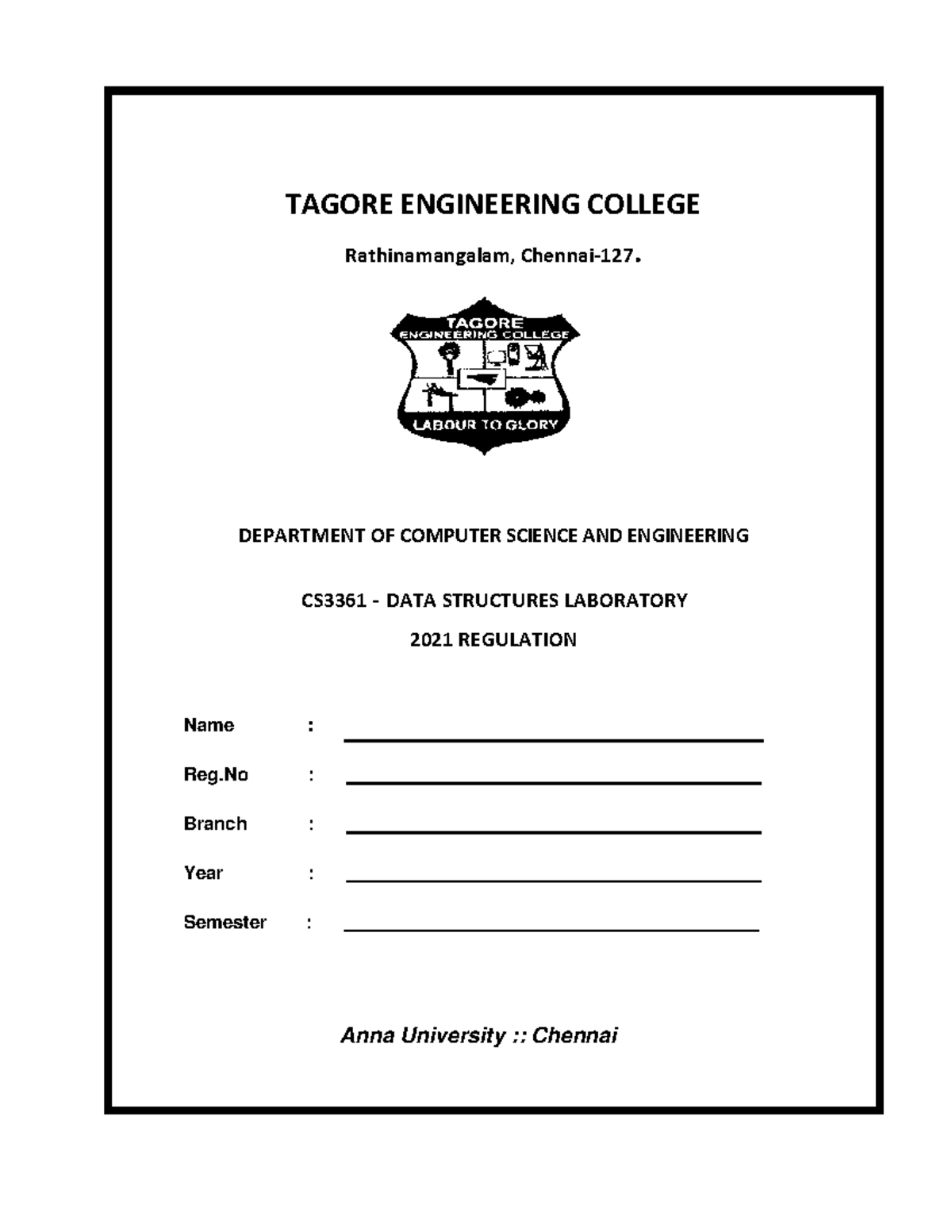 CS3361-DATA Structures Laboratory-REG 21 - TAGORE ENGINEERING COLLEGE ...