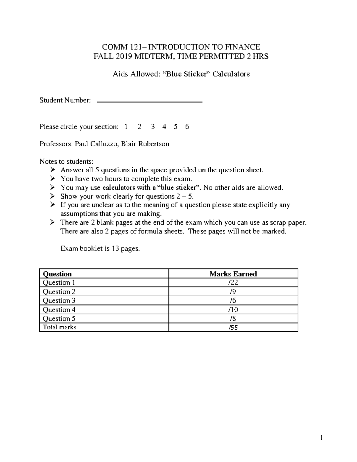 Comm121 2019 Midterm With Solution Portal-1 - COMM 121– INTRODUCTION TO ...