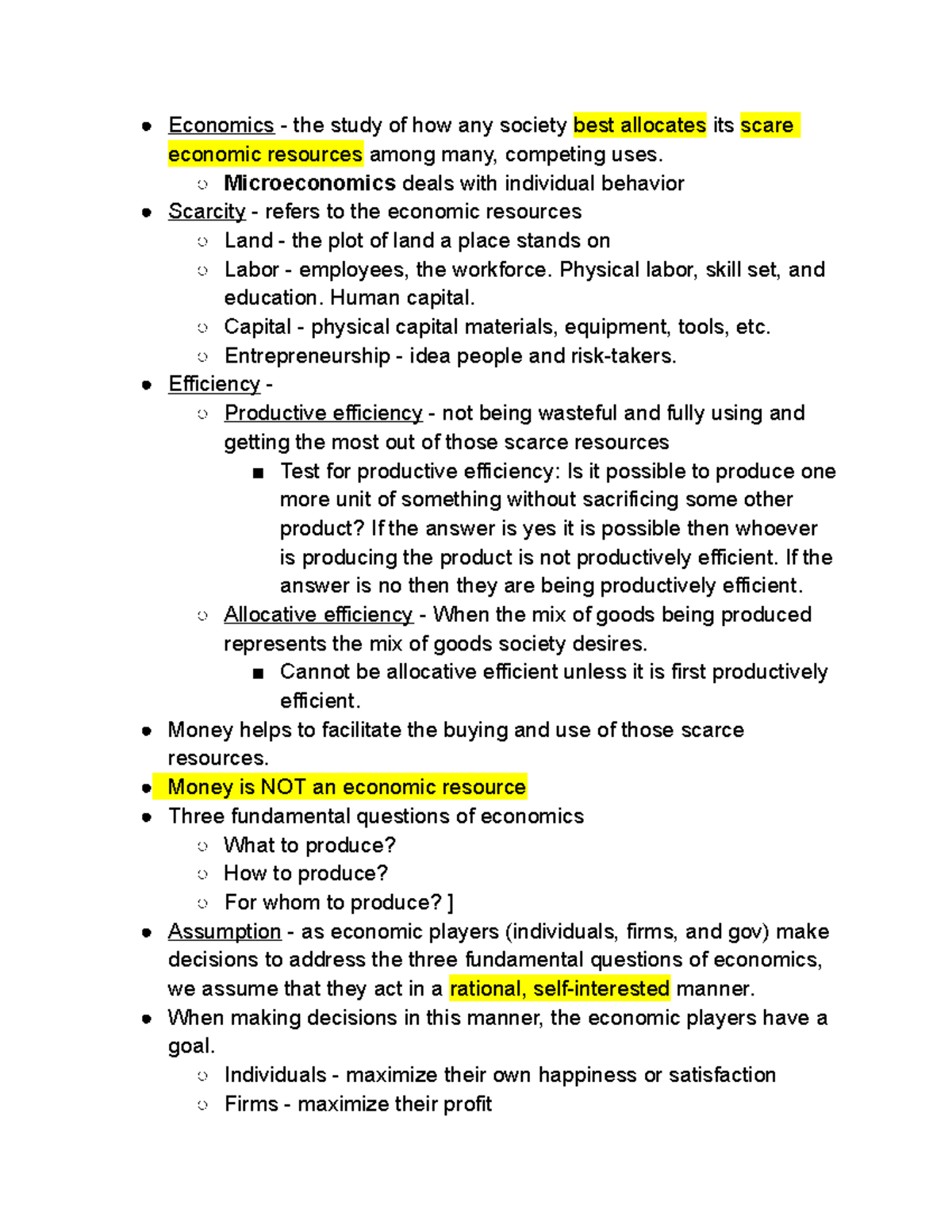 What is Economics Notes 9 1 20 - Economics - the study of how any ...