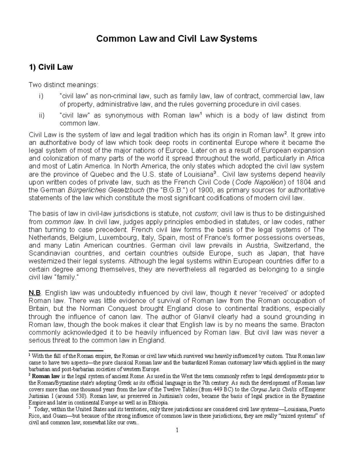 Ch3 Common Law and Civil Law - Common Law and Civil Law Systems 1 ...