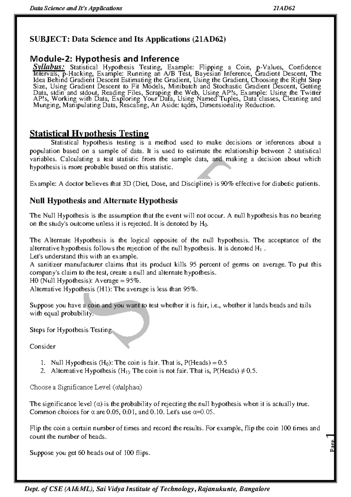 DSA Module 2 Notes - Page 1 SUBJECT: Data Science and Its Applications ...