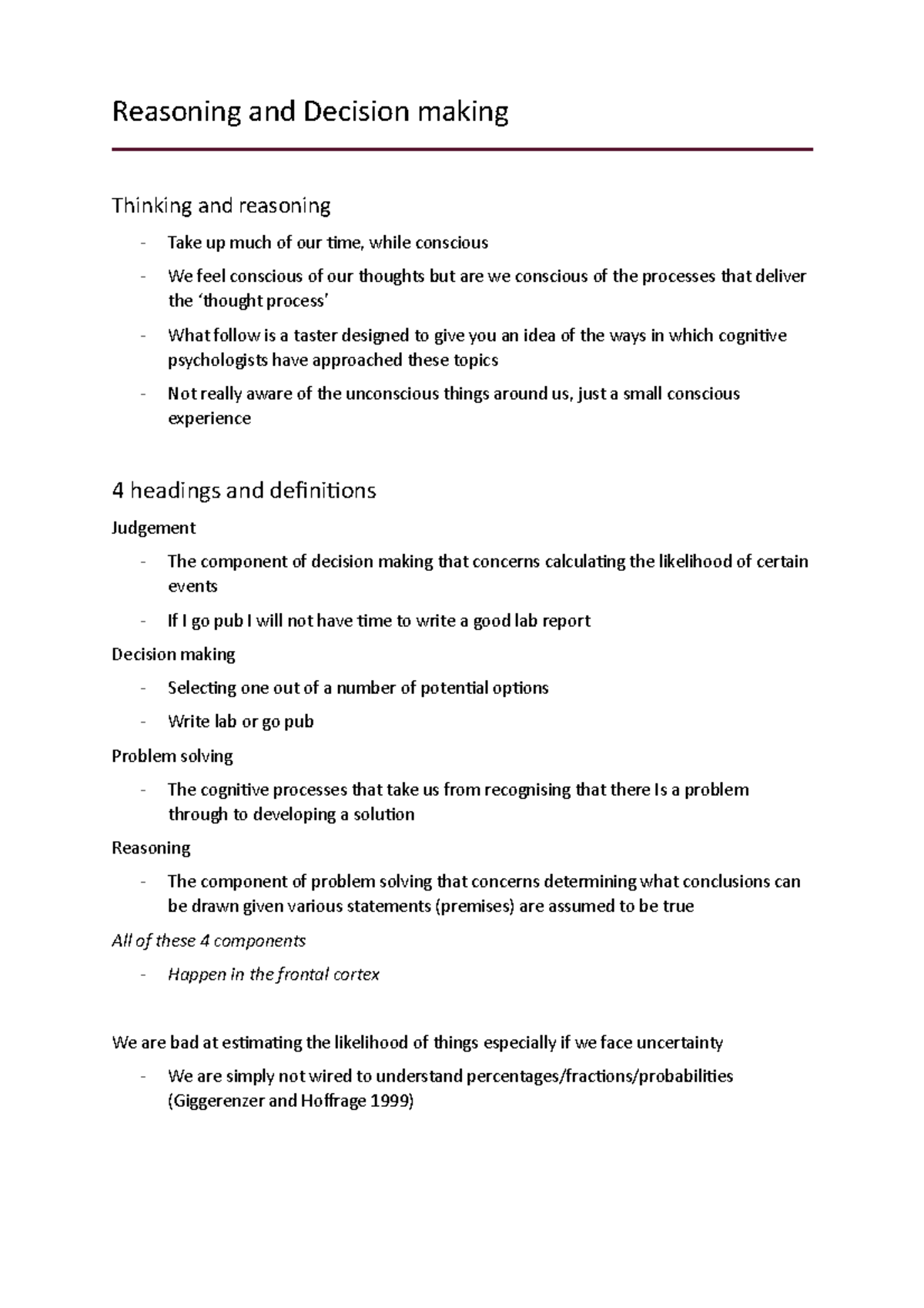 Lecture 16 - Reasoning and Decision making - Reasoning and Decision ...