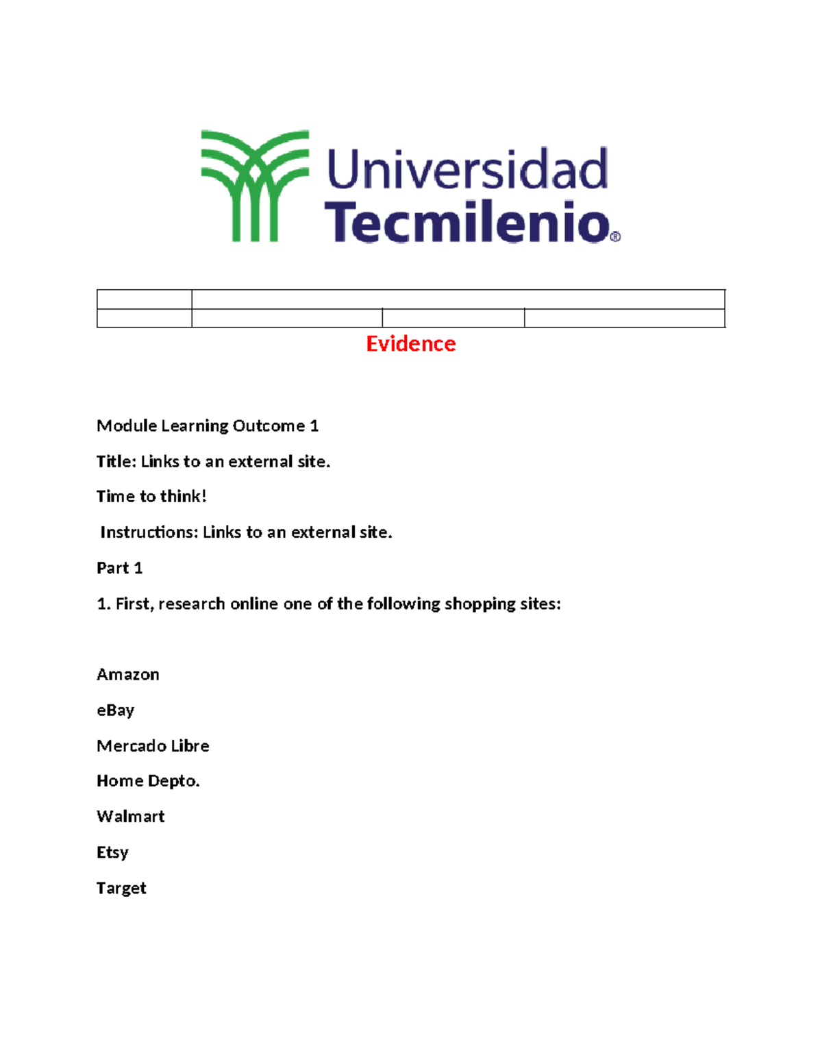Evidence 1 A - Evidence Module Learning Outcome 1 Title: Links to an ...