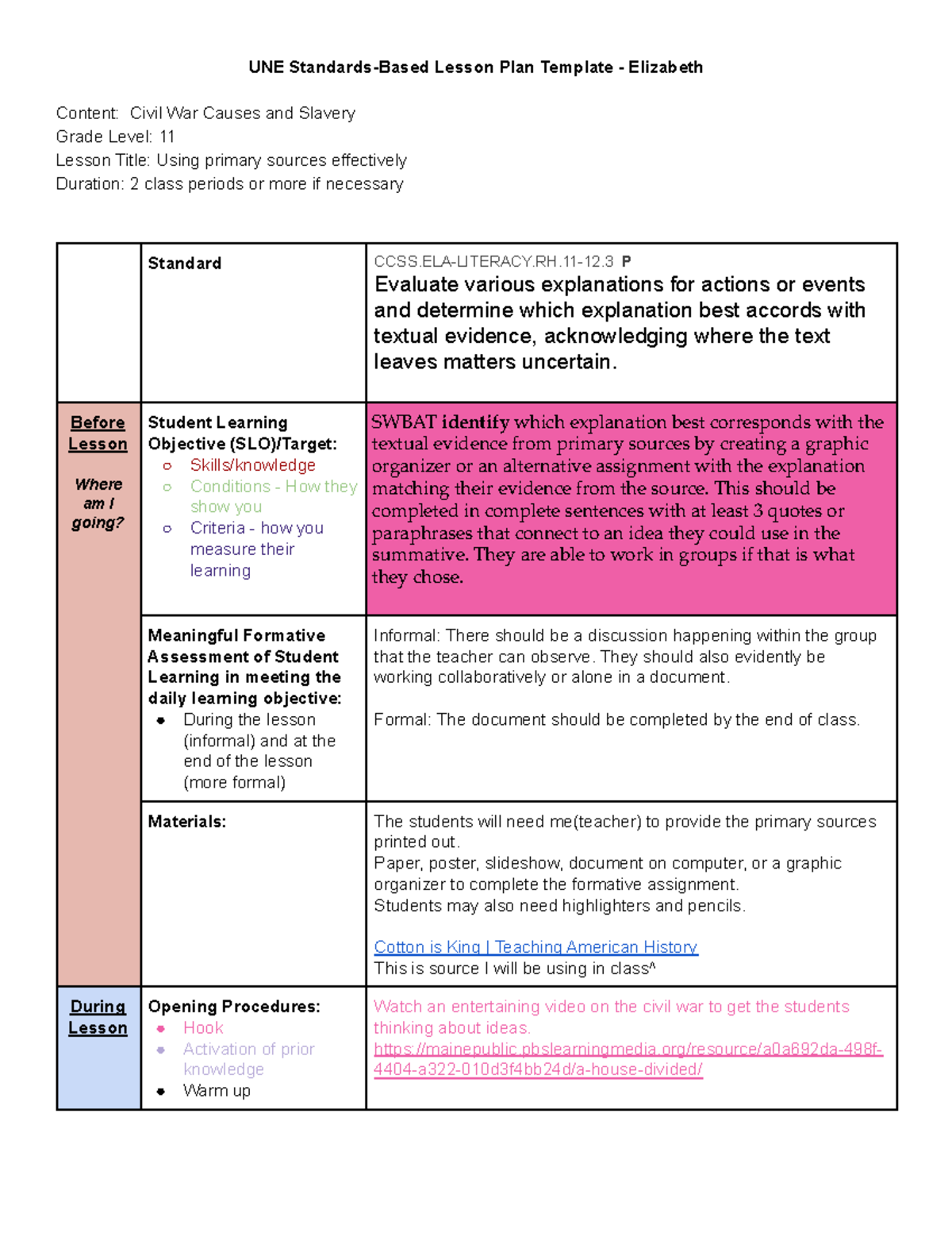 Lesson Plan Template Spring 2022 - UNE Standards-Based Lesson Plan ...