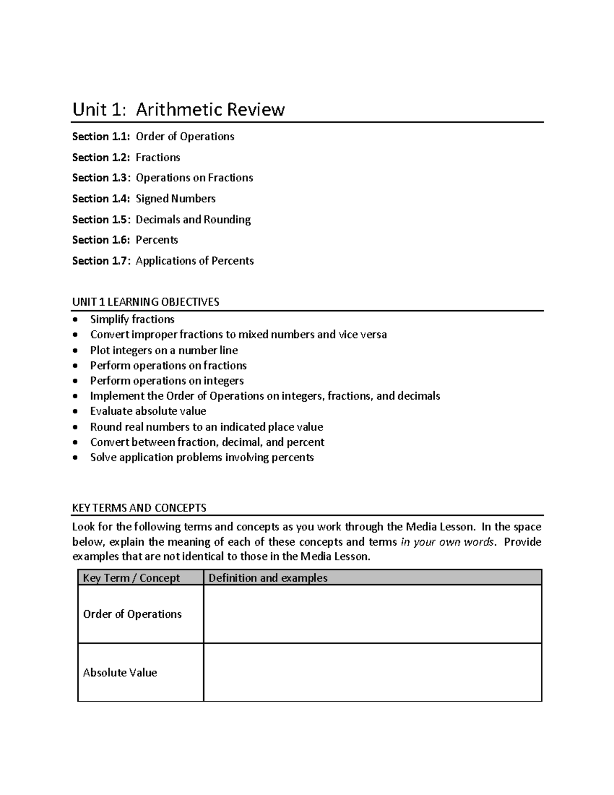 MAT114Workbook Foundations 1 UNIT1 - Unit 1: Arithmetic Review Section ...