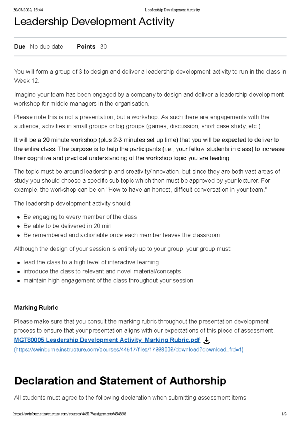 Leadership Development Activity - 30/07/2022, 15:44 Leadership ...