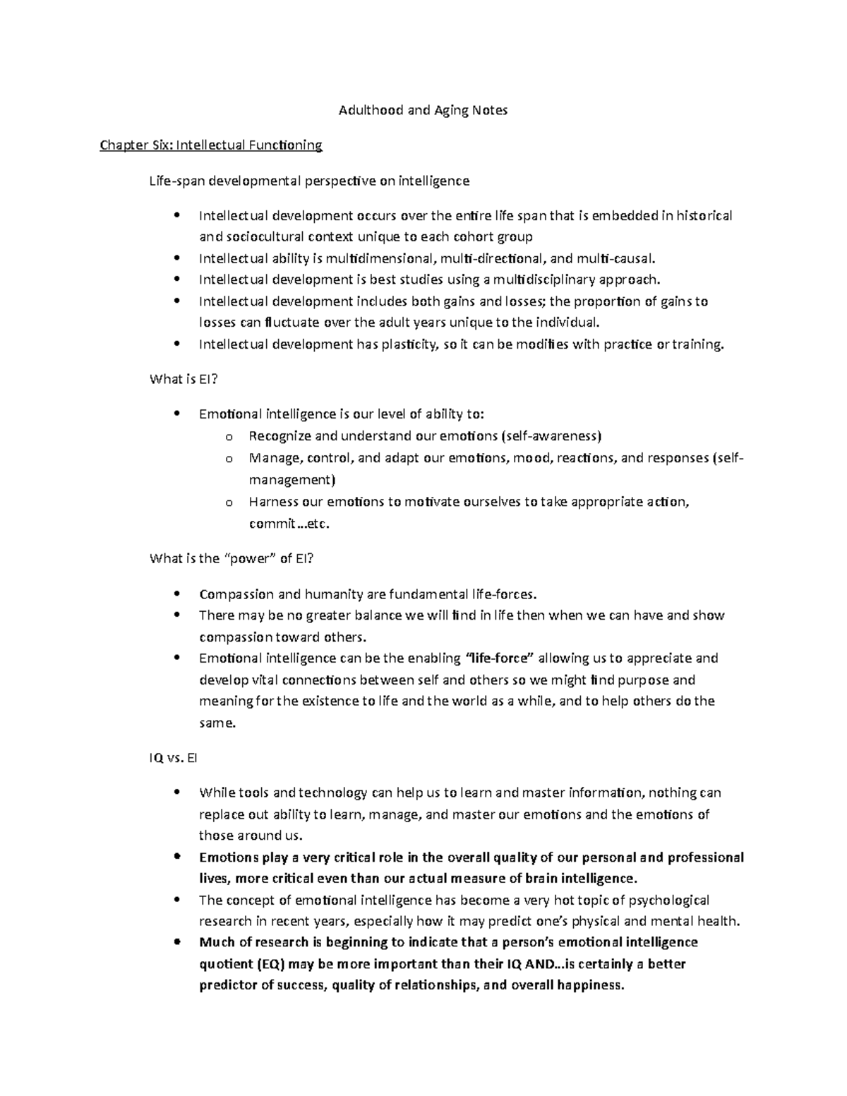 Adulthood and Aging Chapter 6 - Adulthood and Aging Notes Chapter Six ...