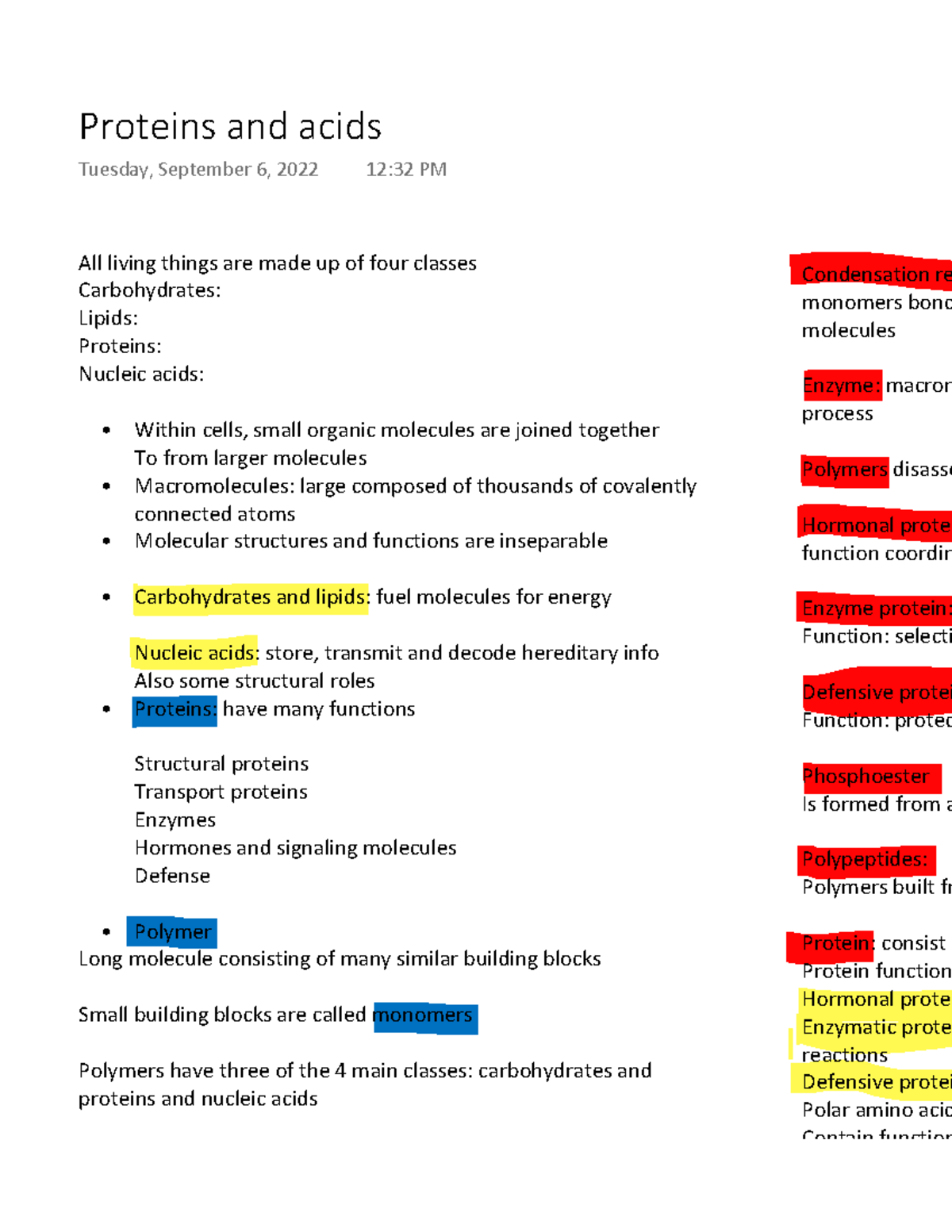 Proteins and acids - All living things are made up of four classes ...