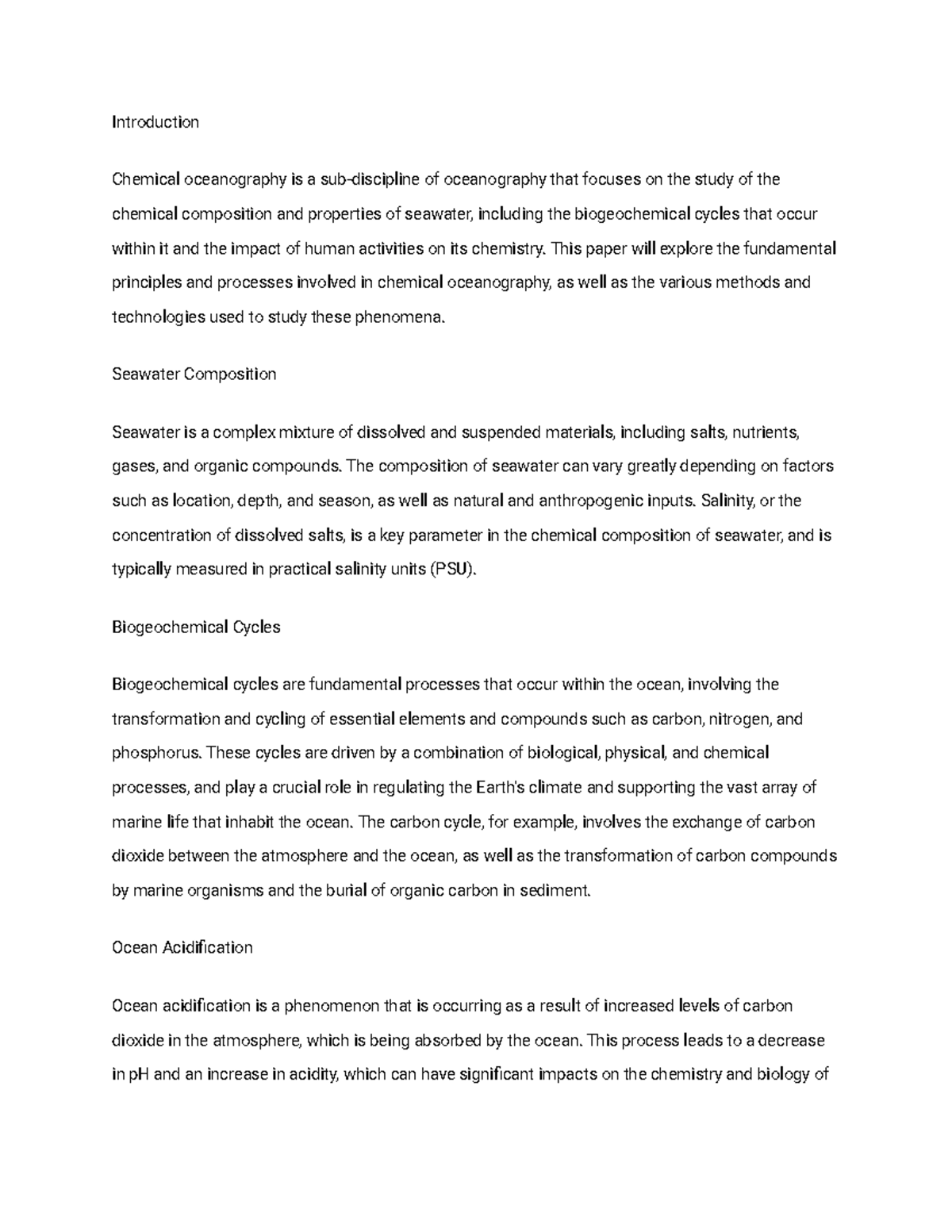 Oceanography: Introduction to the scientific study of the ocean and its ...