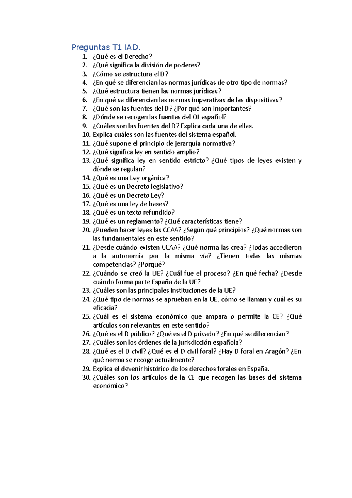 Preguntas T1 IAD - imortante - Preguntas T1 IAD. ¿Qué es el Derecho? ¿Qué significa la división ...