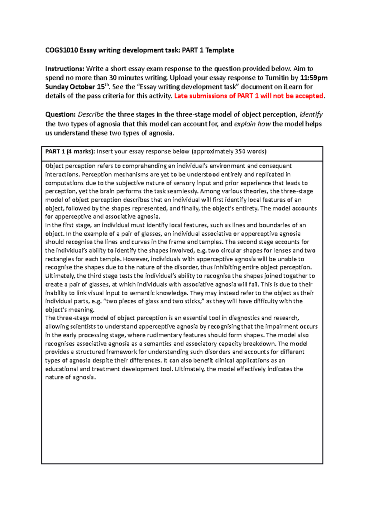 47932392 - ESSAY - COGS1010 Essay writing development task: PART 1 Template Instructions: Write ...
