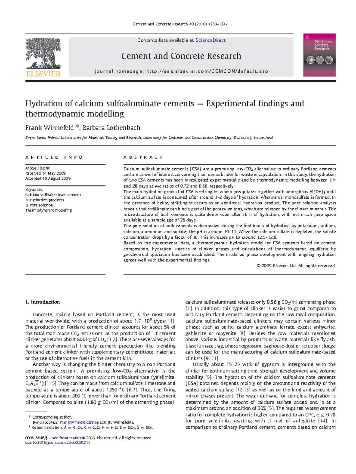 Winnefeld 2010 - fasdfasdf af asdf - Hydration of calcium ...