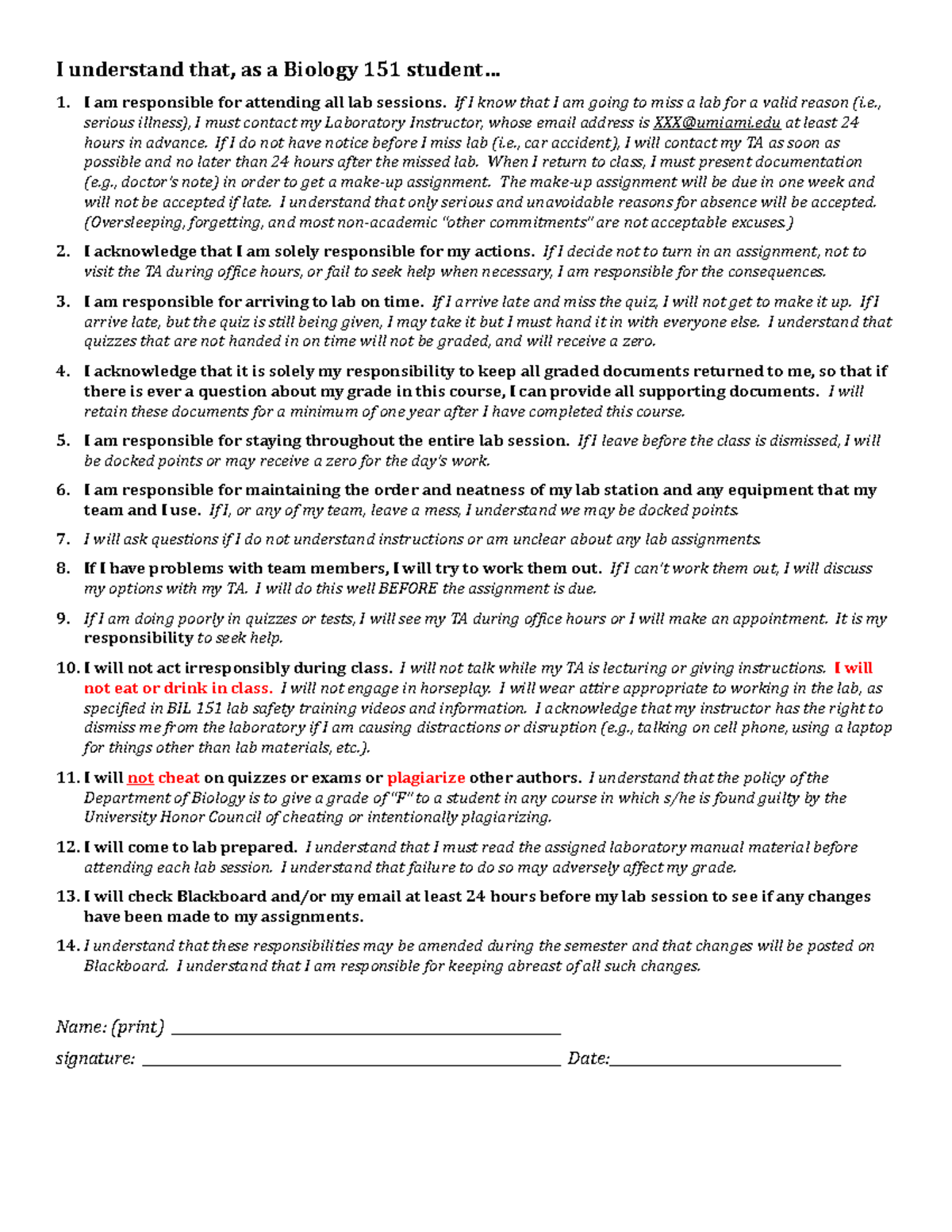 Biology 151 Lab Responsibilities - Studocu
