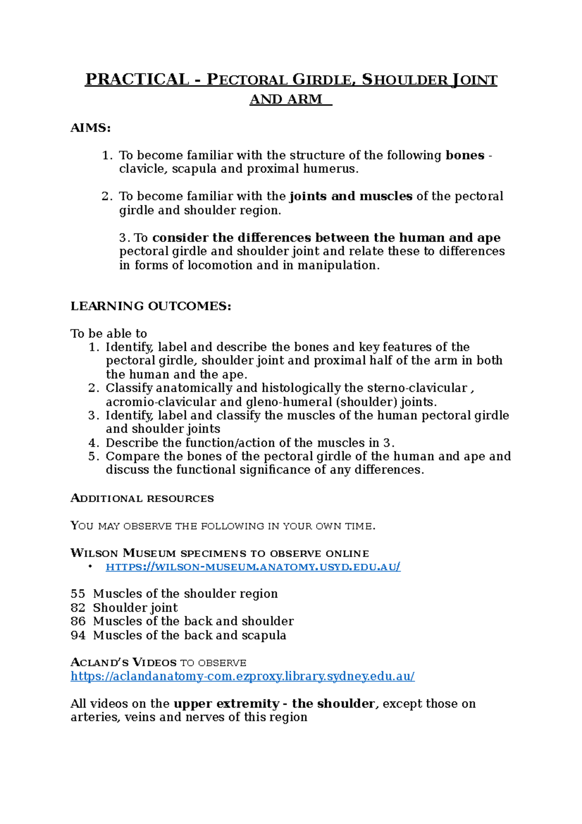 Comparative prac anatomy prac 2 - PRACTICAL - PECTORAL GIRDLE, SHOULDER ...