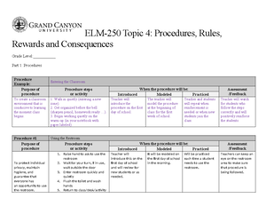 ELM 250 Classroom and Behavior Management Framework - Classroom and ...