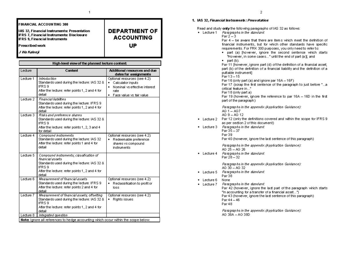 IFRS 9 & IAS 32 prescribed work 2024 - 1 FINANCIAL ACCOUNTING 300IAS 32 ...