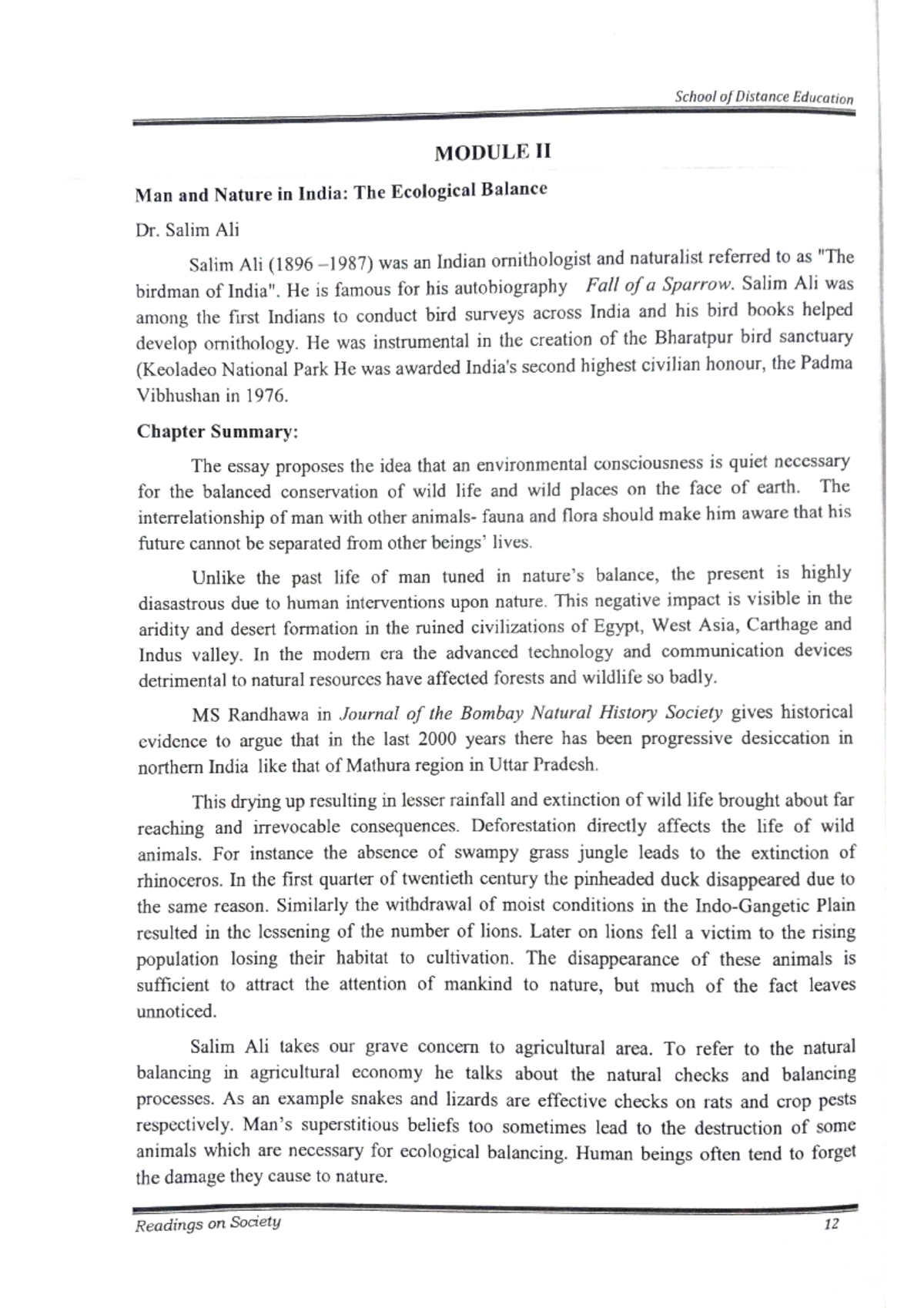 Module 2 - Reading On Society - Ba /BBA/BCom calicut university - Studocu