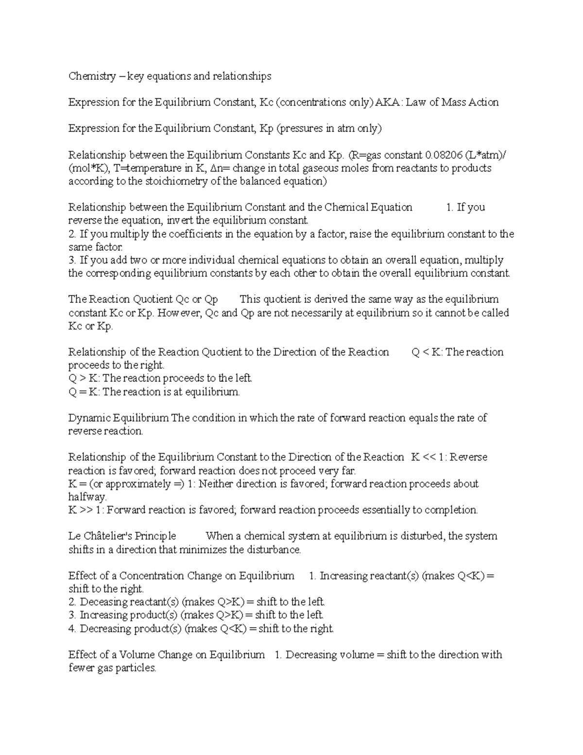 Chemistry - relationships and equations - Chemistry – key equations and ...