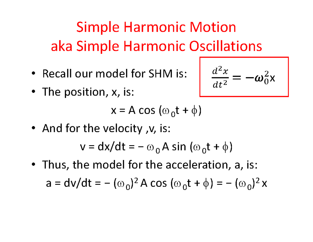 Lecture 2 Simple Harmonic Motion - APSC111 - queensu - Studocu