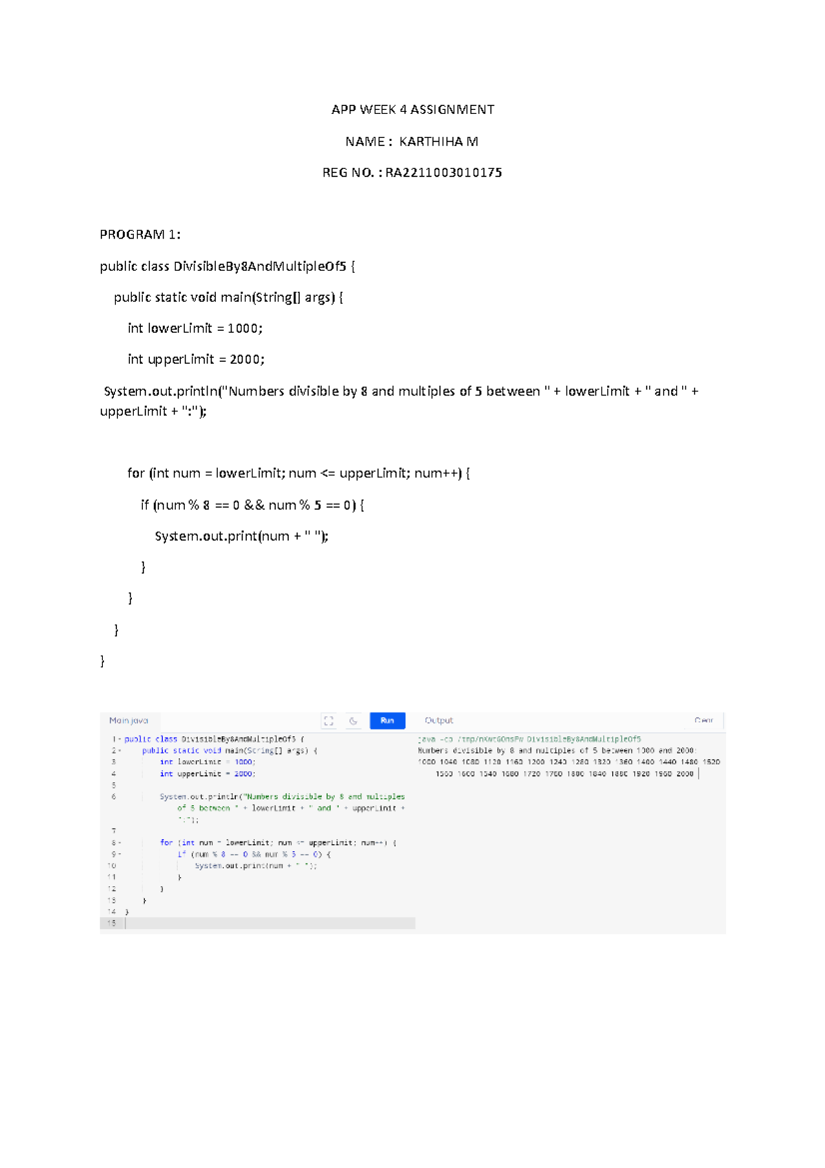 Sample Programs App Week 4 Assignment Name Karthiha M Reg No Ra