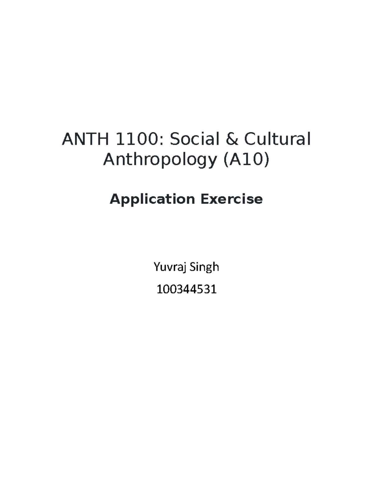 Application exercise 100344531 - ANTH 1100: Social & Cultural ...