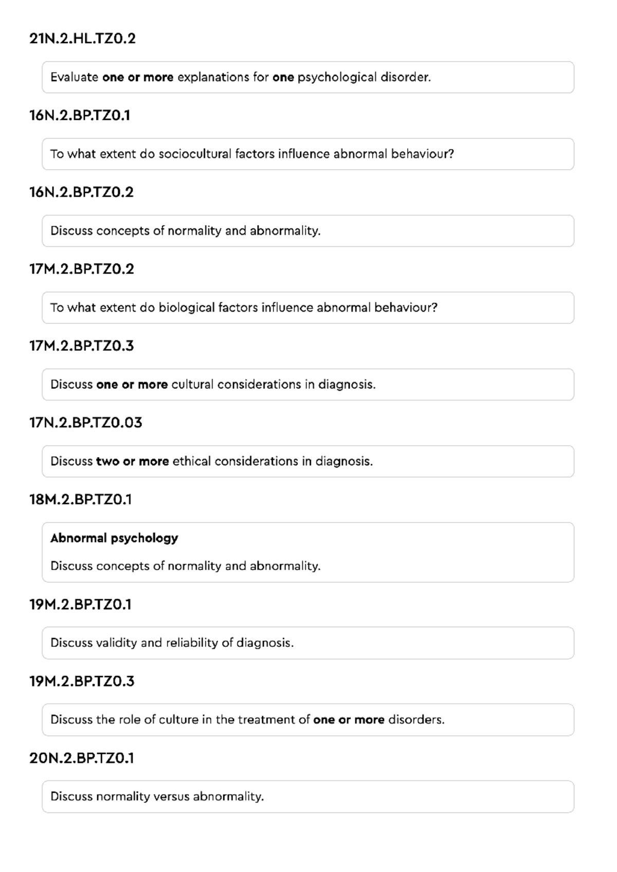 Question Bank Test - ib psych lol - PSY241 - Studocu