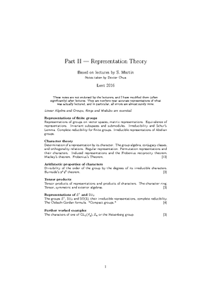 Representation Theory 2016-2017 Example Sheet 3 - PART II ...