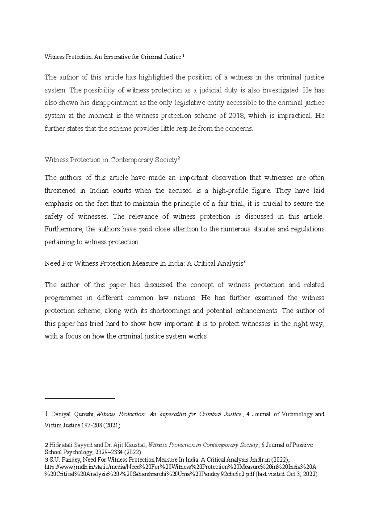 Witness Protection - Notes - Witness Protection: An Imperative for ...