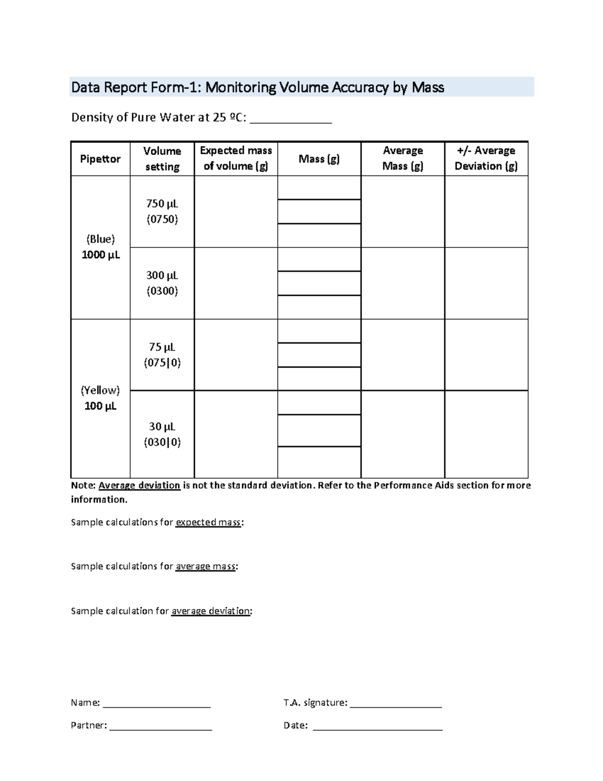 Experiment 1 Data Report Forms -1 and -2 - Data Report Form- 1 ...