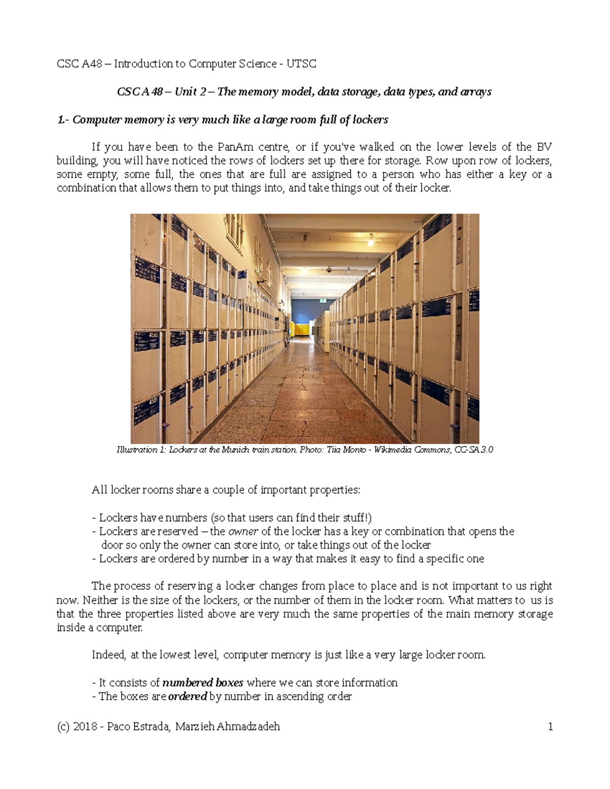 CSCA48 Unit2 Notes - Array and Pointer - CSC A48 – Unit 2 – The memory ...