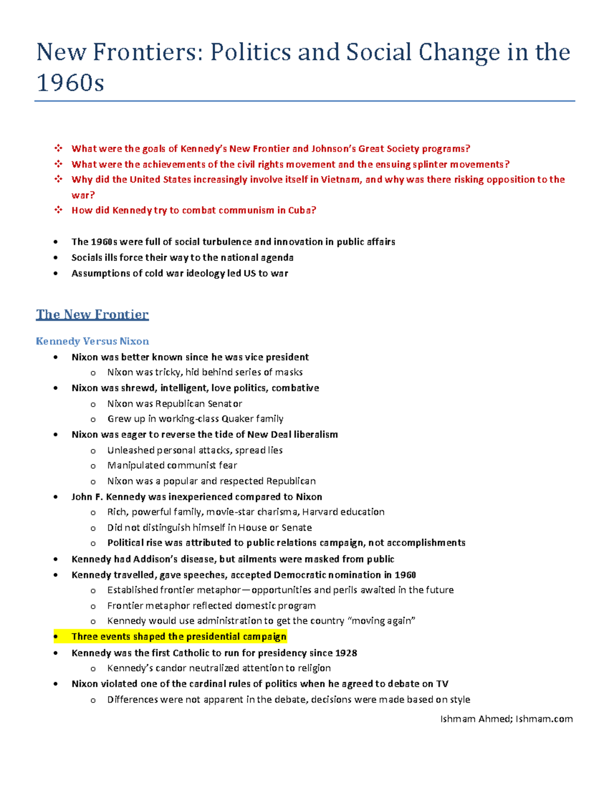 Chapter 34 - An outline describing political and social changes in ...