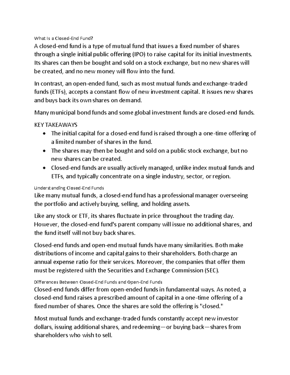 Closed End Fund - Lecture Notes - What Is a Closed-End Fund? A closed ...