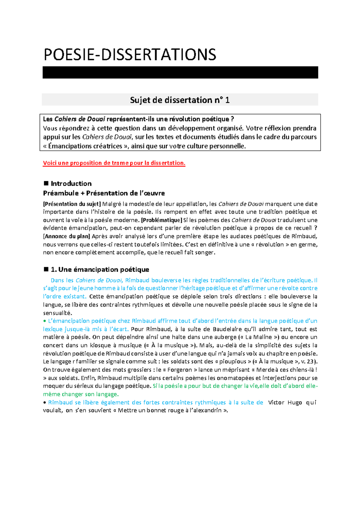Dissertations Poesies - POESIE-DISSERTATIONS Sujet de dissertation n° 1 ...