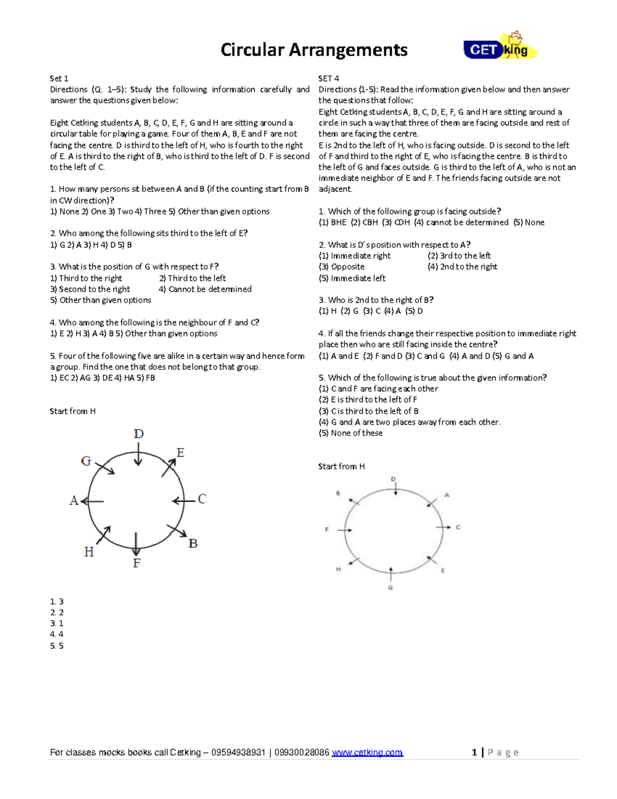 Circular arrangement handout - Set 1 Directions (Q. 1–5): Study the ...