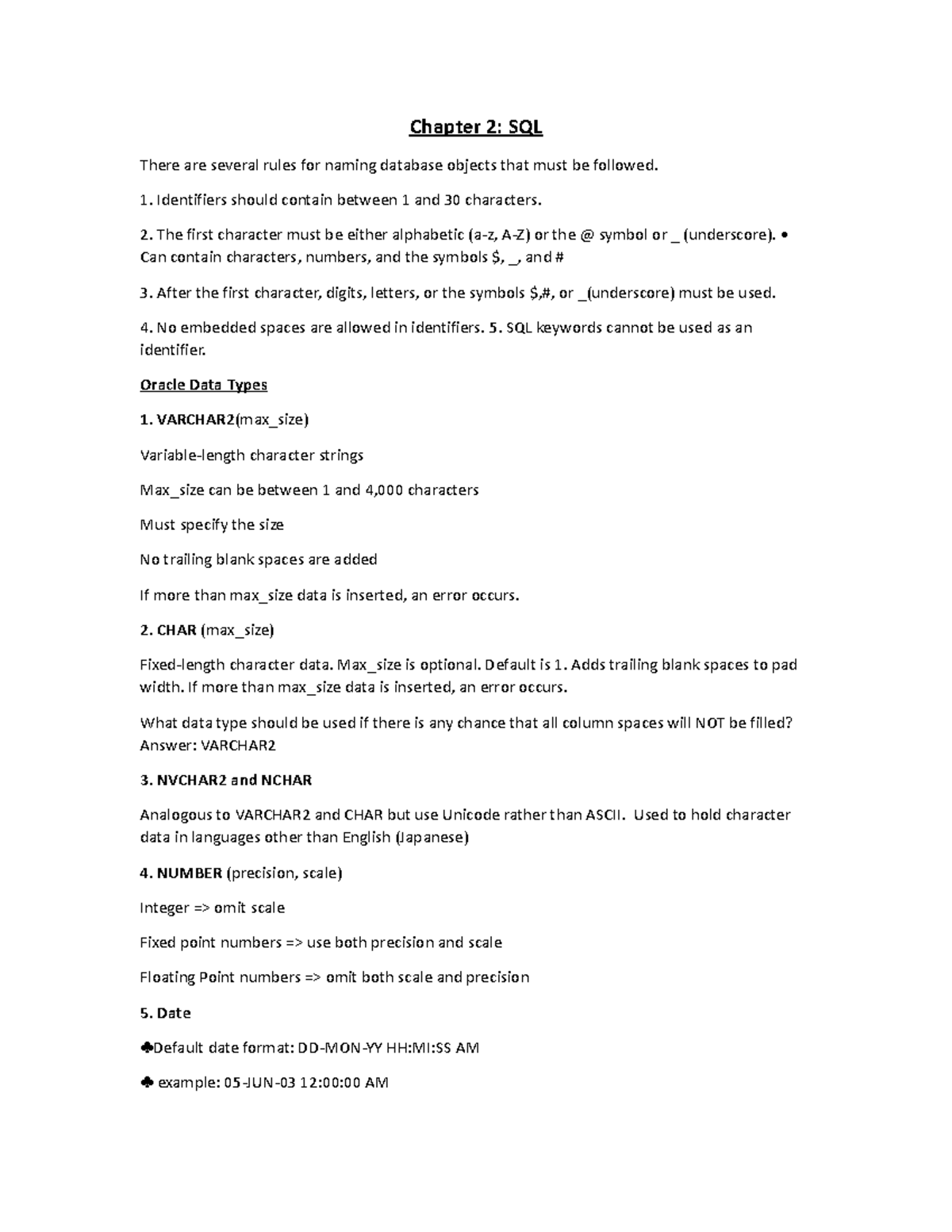 Sql - test - Chapter 2: SQL There are several rules for naming database ...
