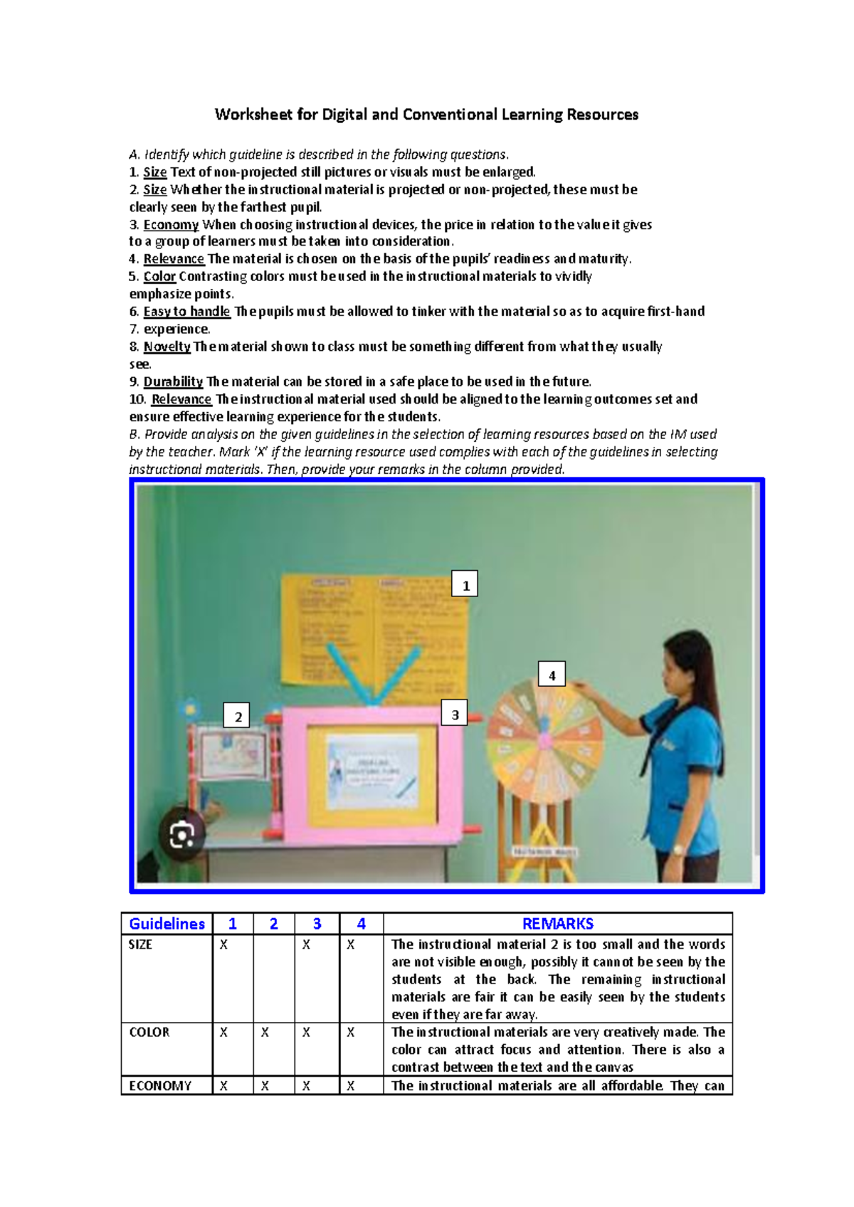 Worksheet for Digital and Conventional Learning Re - Identify which ...
