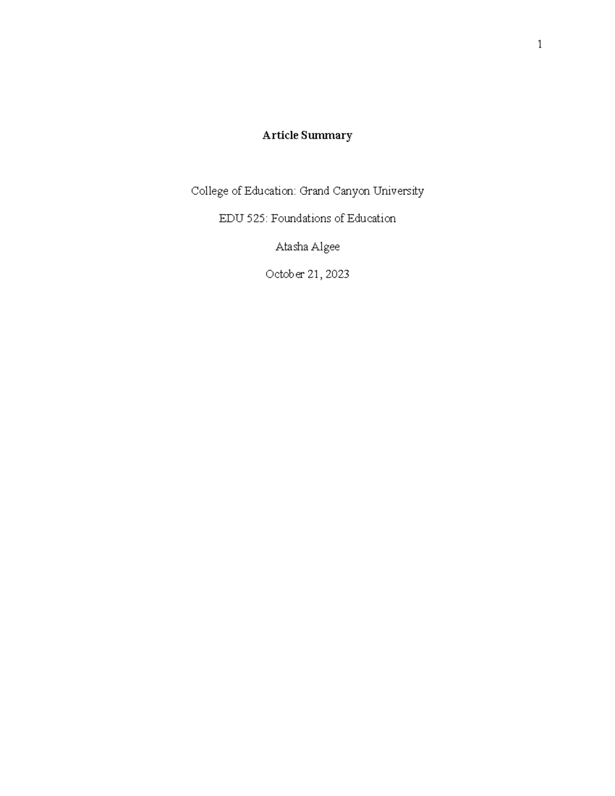 Article Summary 2023 - n/a - Article Summary College of Education ...