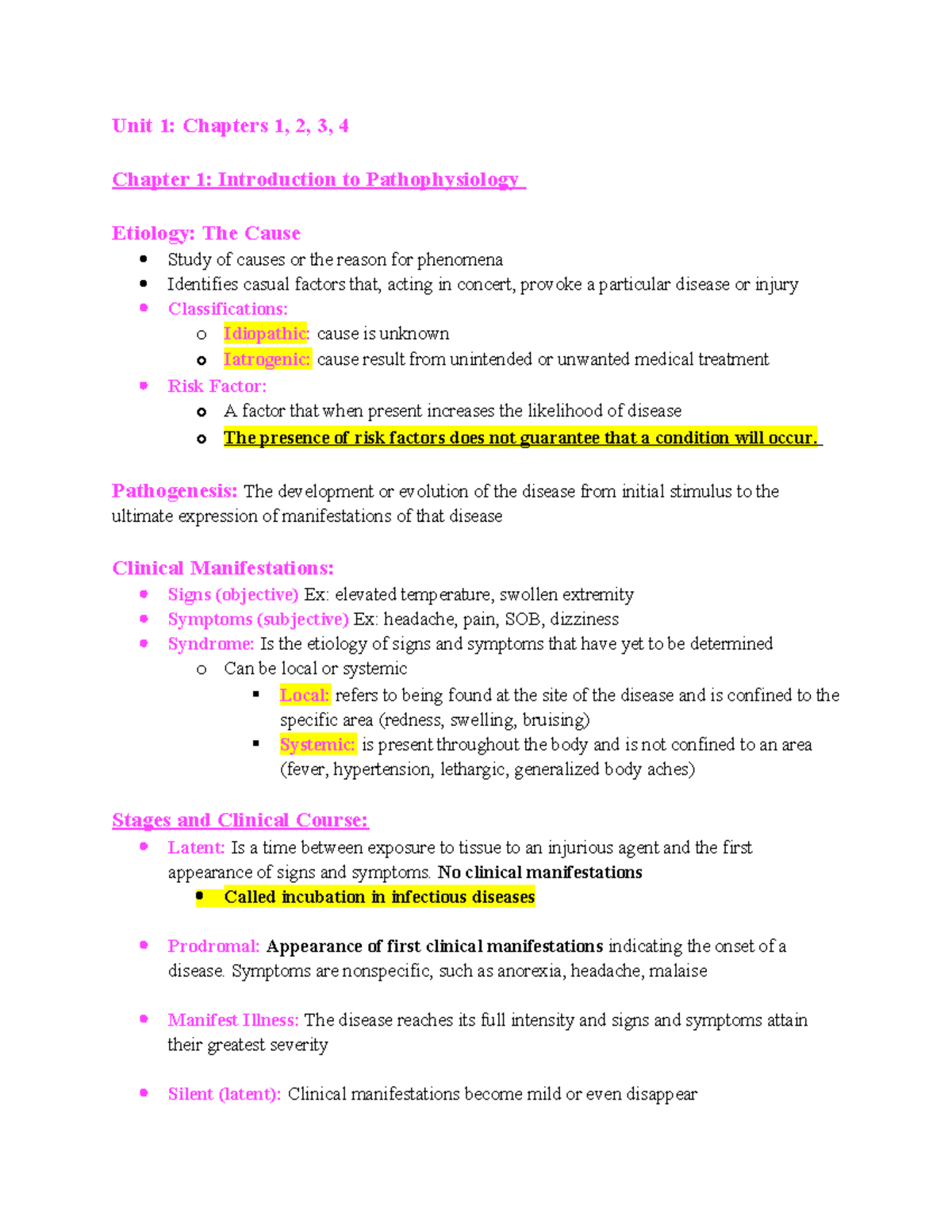 NSG 3280 Exam 1 review - Unit 1: Chapters 1, 2, 3, 4 Chapter 1 ...