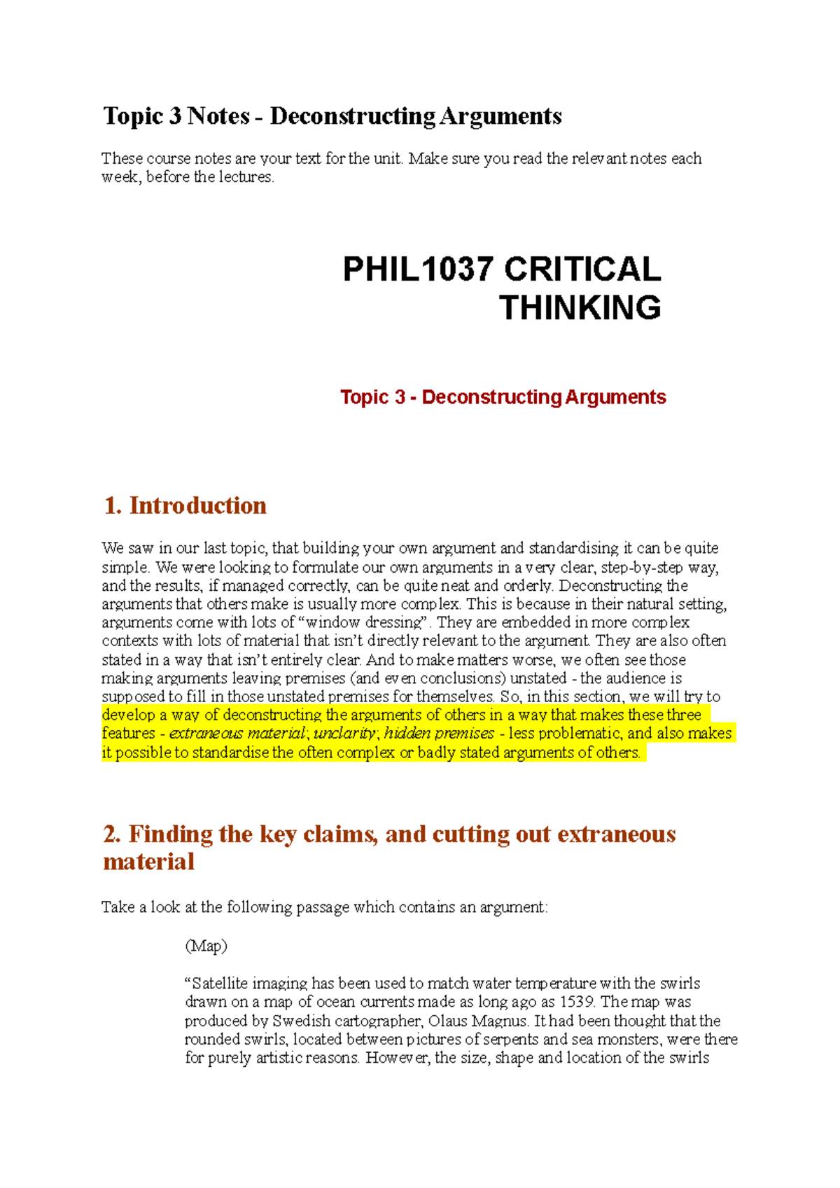 Topic 3 Notes Topic 3 Notes Deconstructing Arguments These Course Notes Are Your Text For