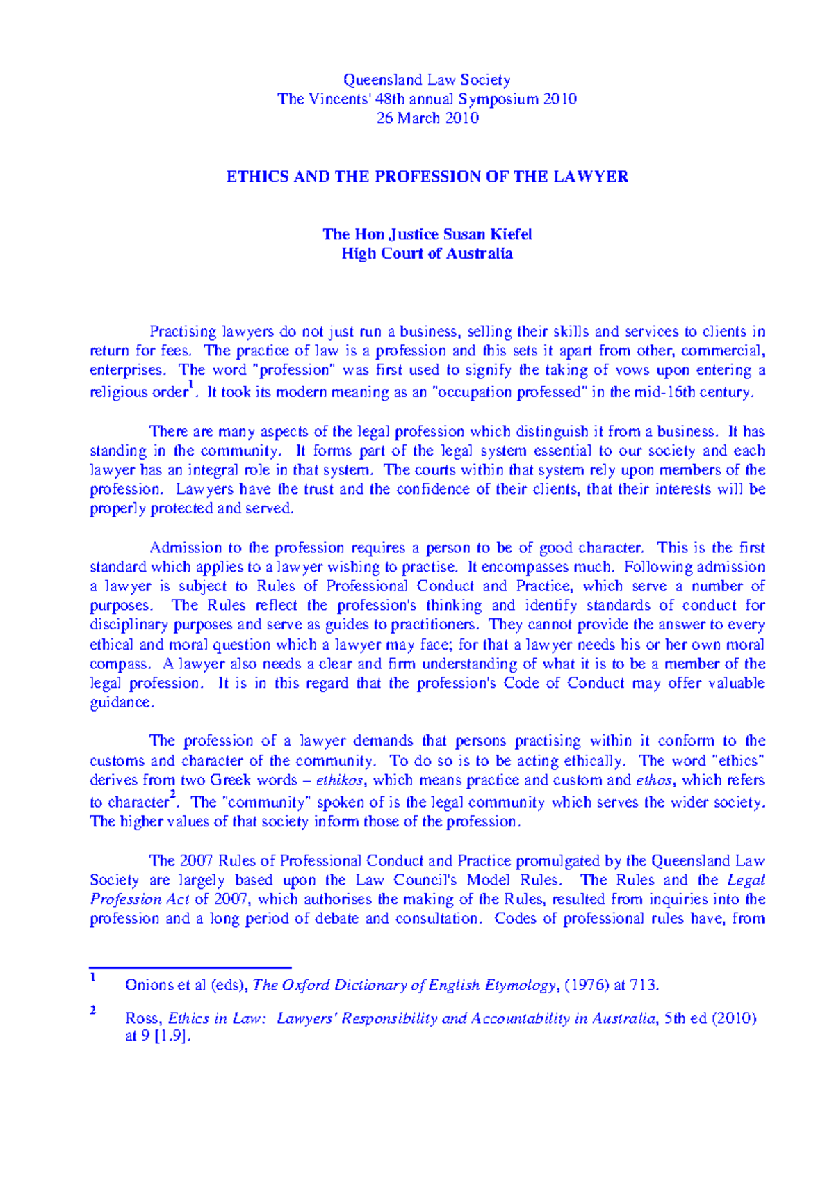 Kiefelj 2010 03 26 - justice kiefels judgment - useful for final essay ...