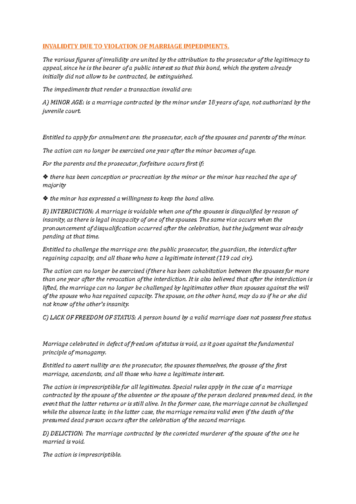 Invalidity DUE TO Violation OF Marriage Impediments. 9 - INVALIDITY DUE ...