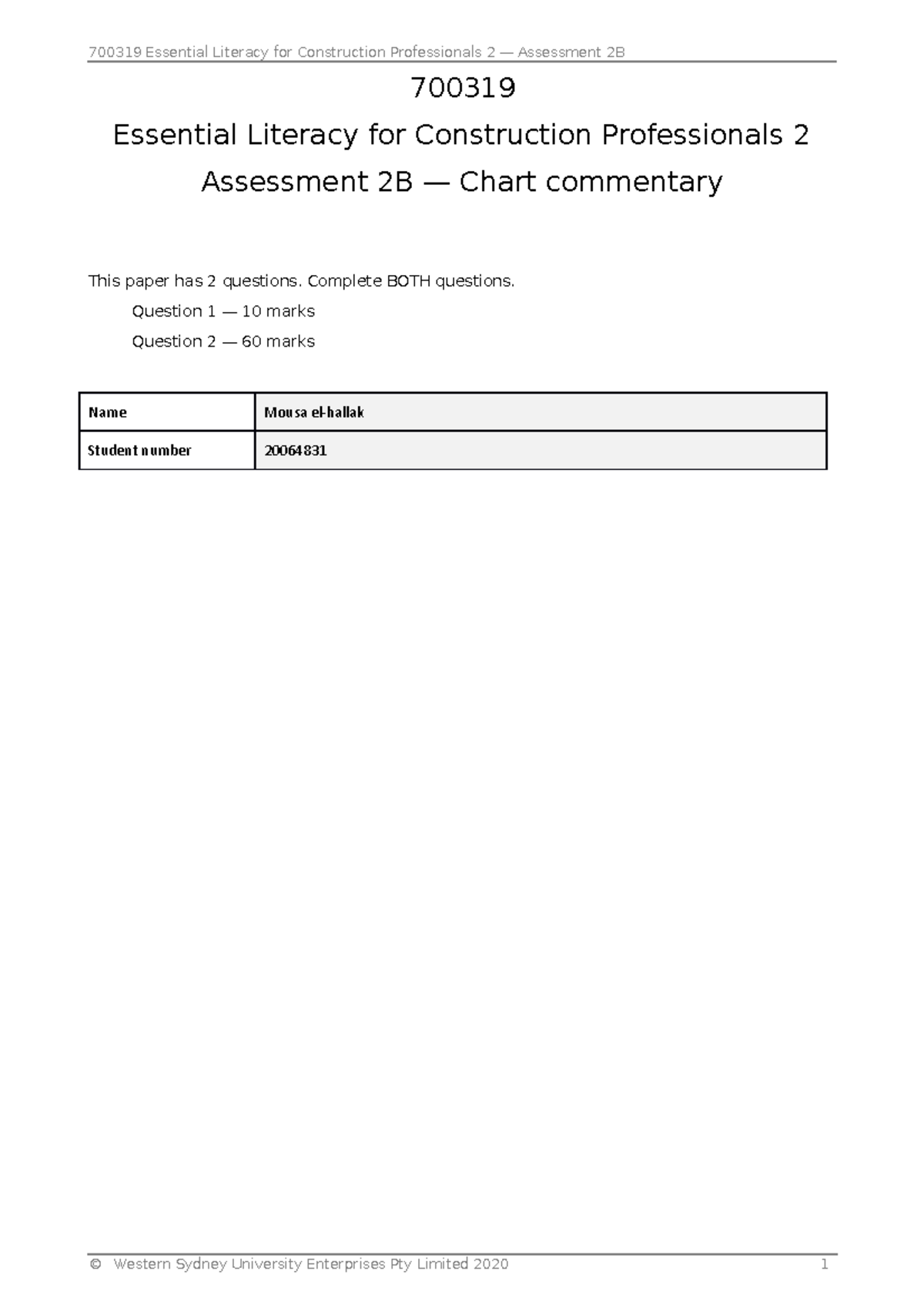 Assessment 2B 2006 4831 - 700319 Essential Literacy for Construction ...