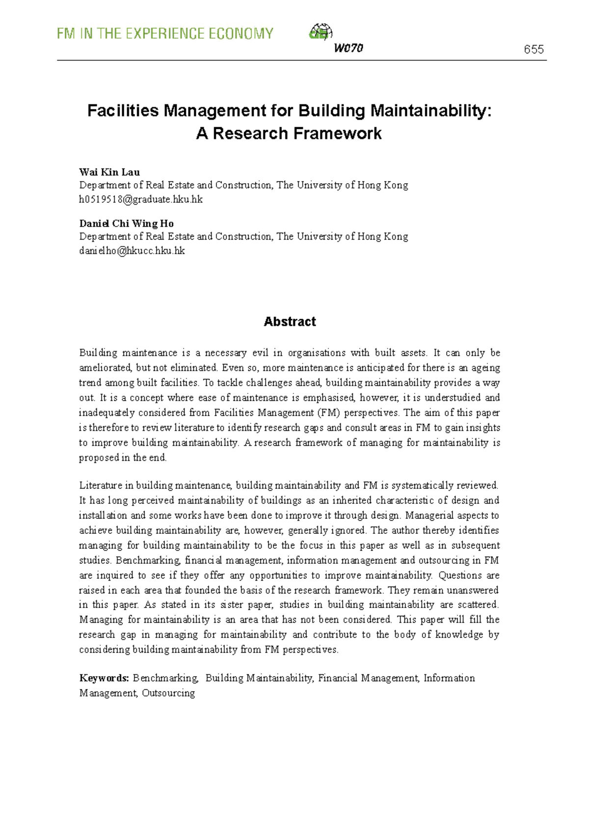 Facilities Management for Building Maint - 655 Facilities Management ...