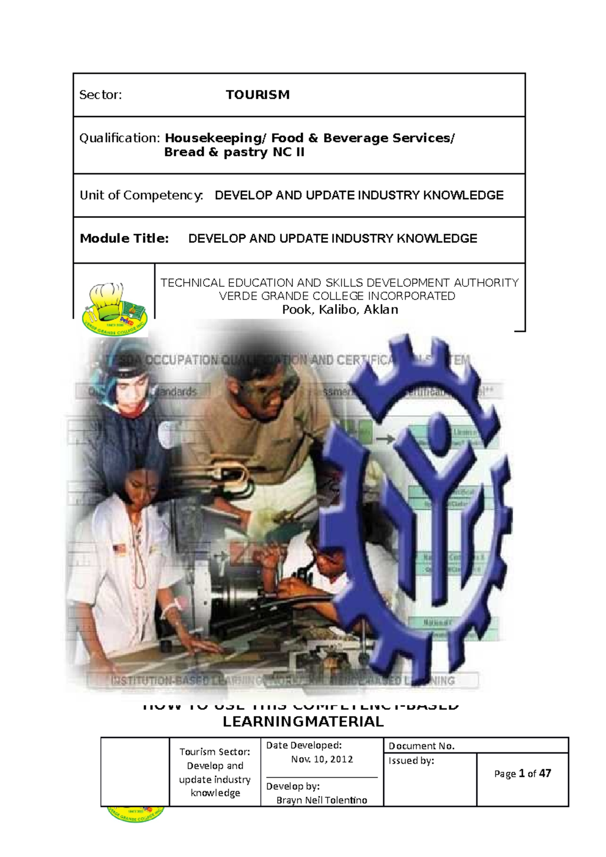 1.CBLM Develop and Update Industry Knowledge - Sector: TOURISM ...