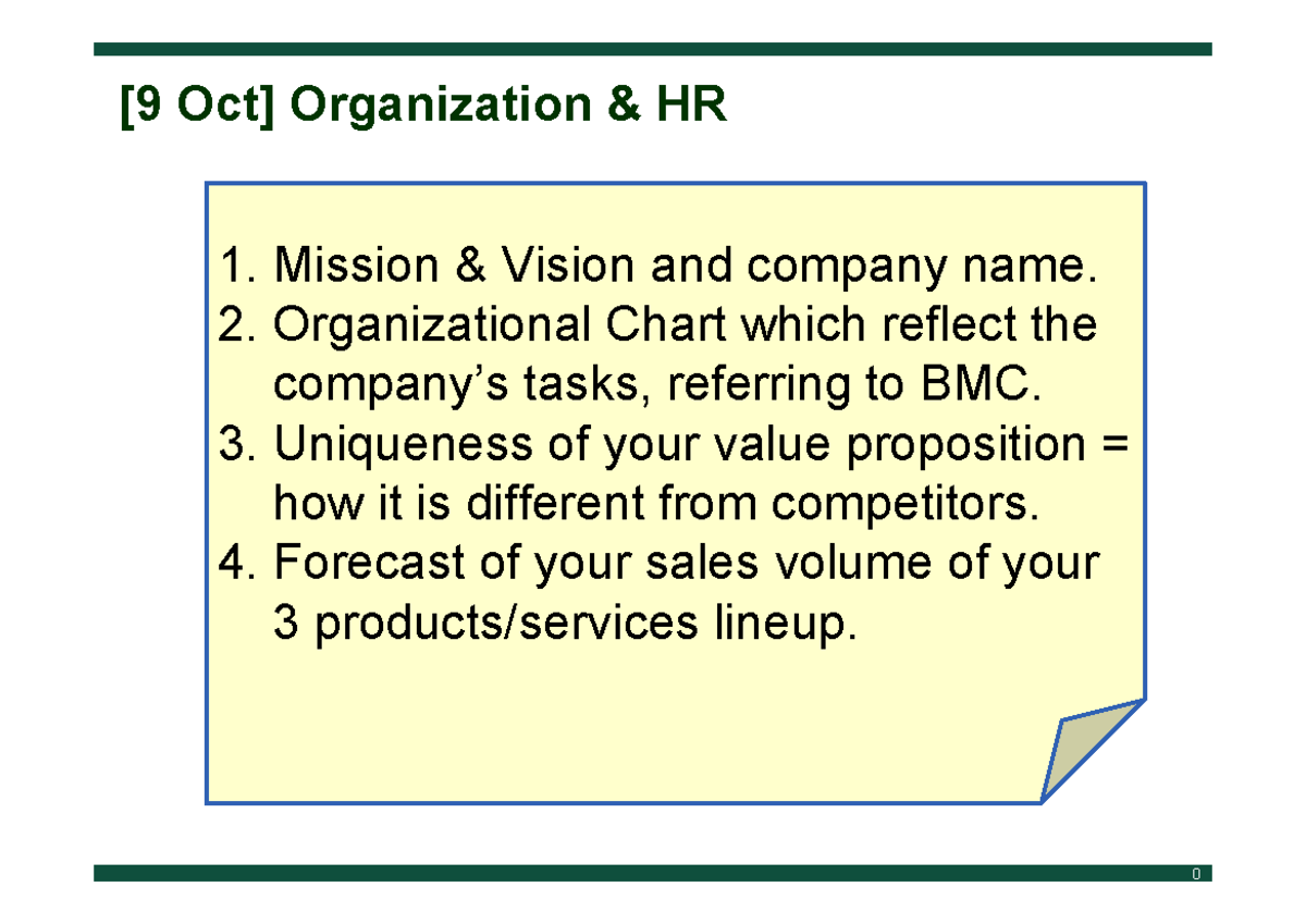 BMC exercise 2021 - Lecture notes DR HIRO - [9 Oct] Organization & HR 0 ...