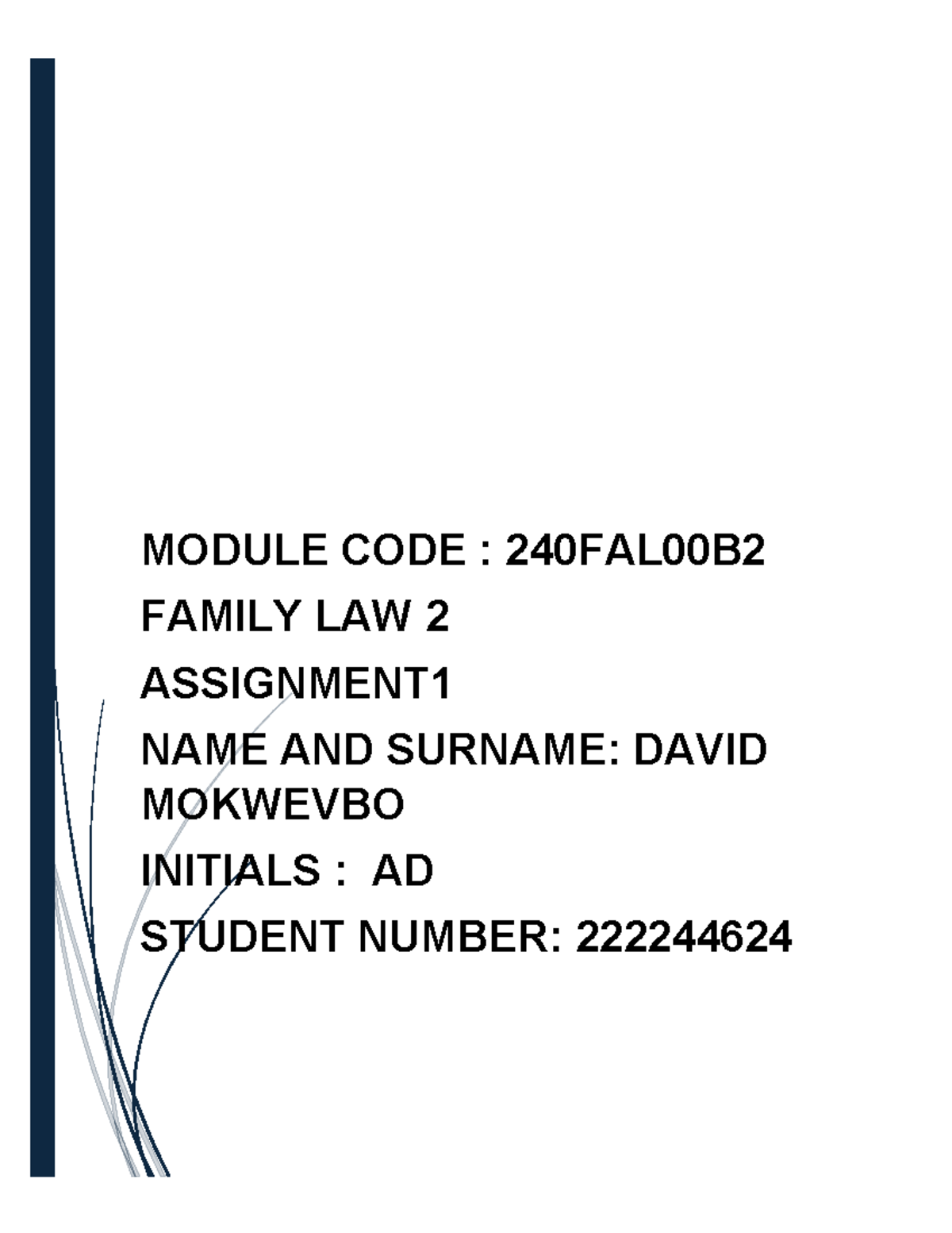 Family LAW 2 Assignment MY - MODULE CODE : 240FAL00B FAMILY LAW 2 ...