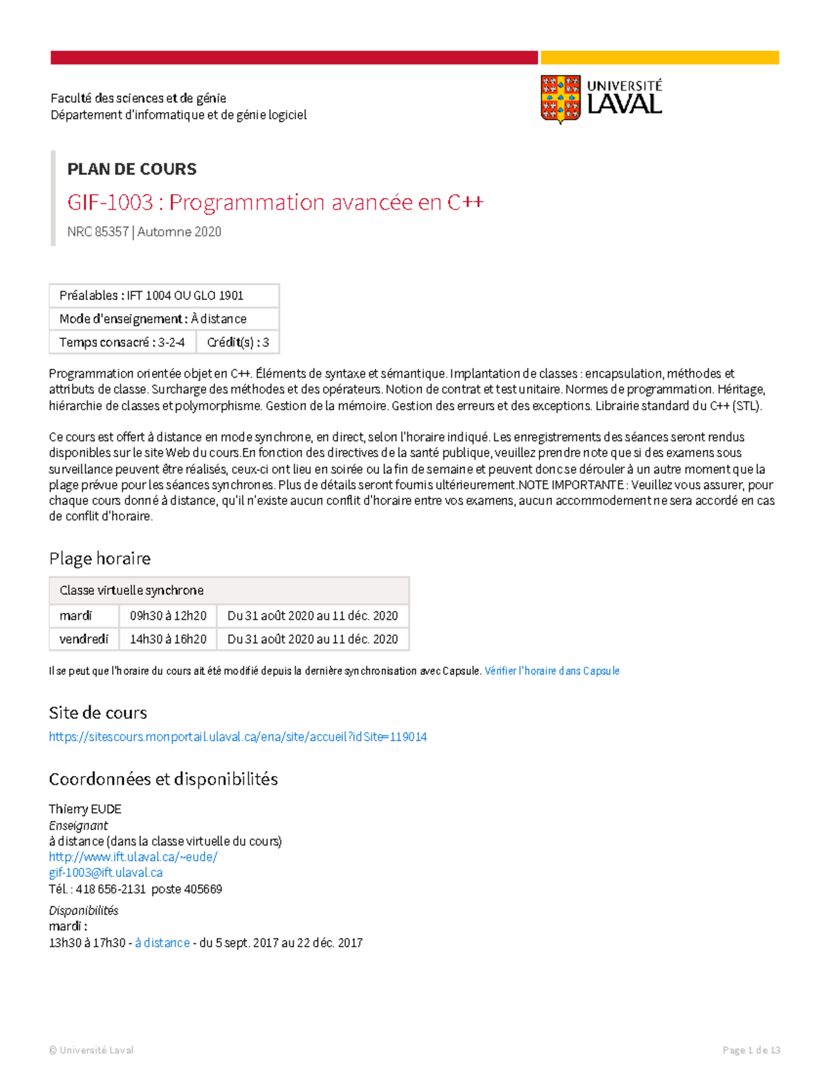 GIF-1003 A20 85357 - Le plan de cours de automne 2020 - Faculté des ...
