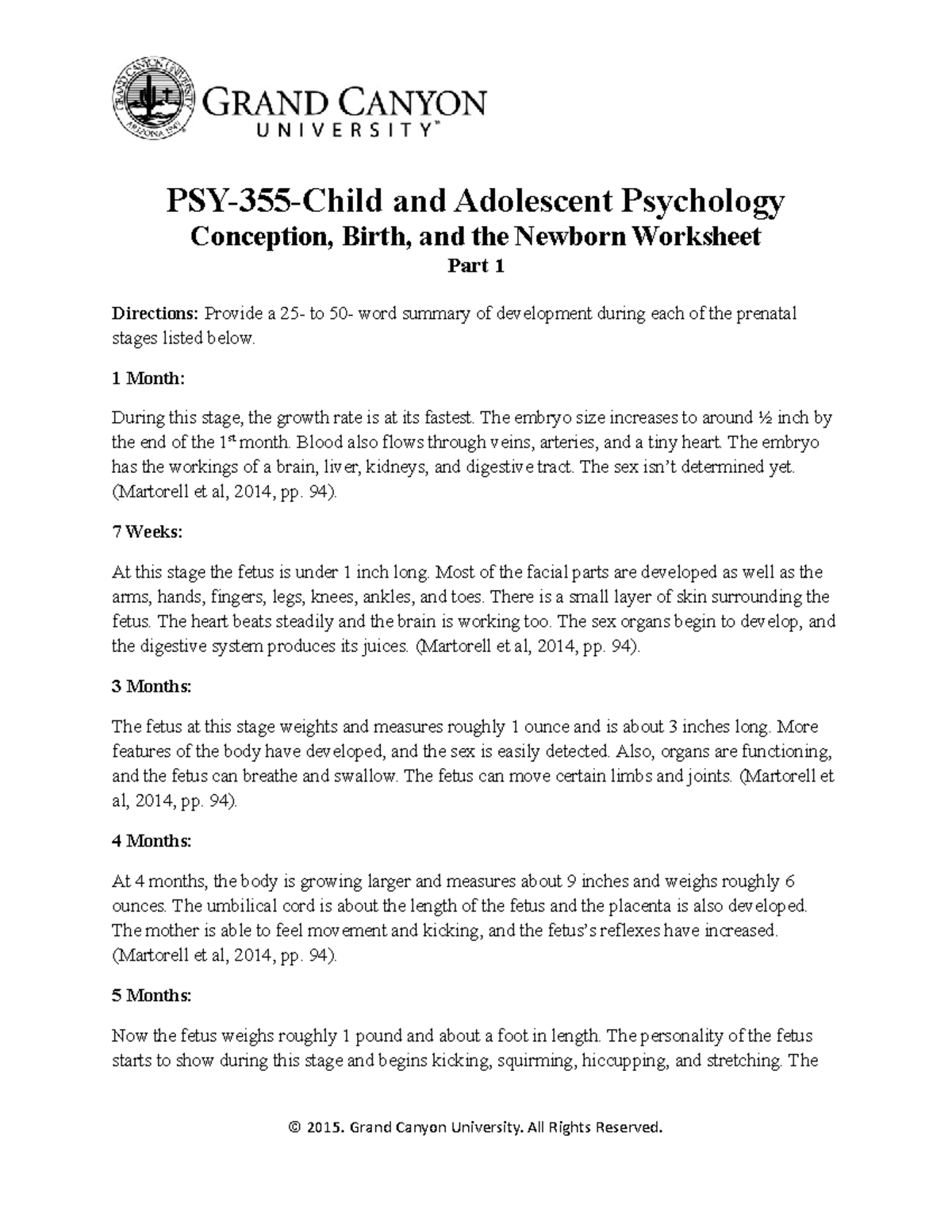 Prenatal Development Worksheet - PSY-355-Child and Adolescent ...